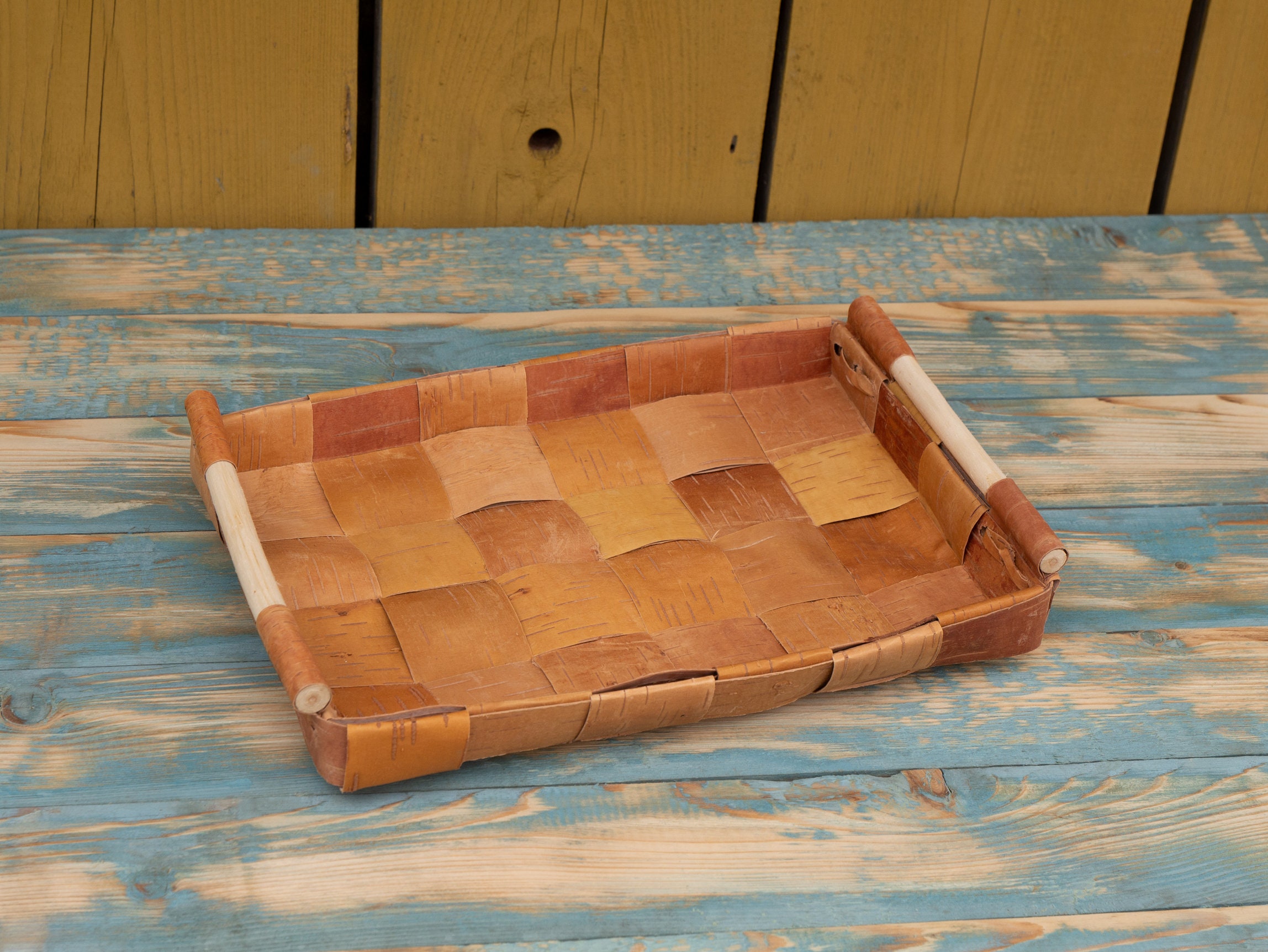 New Basket Tray Wicker Birch Bark Tray With Handles Rectangular Bowl ...