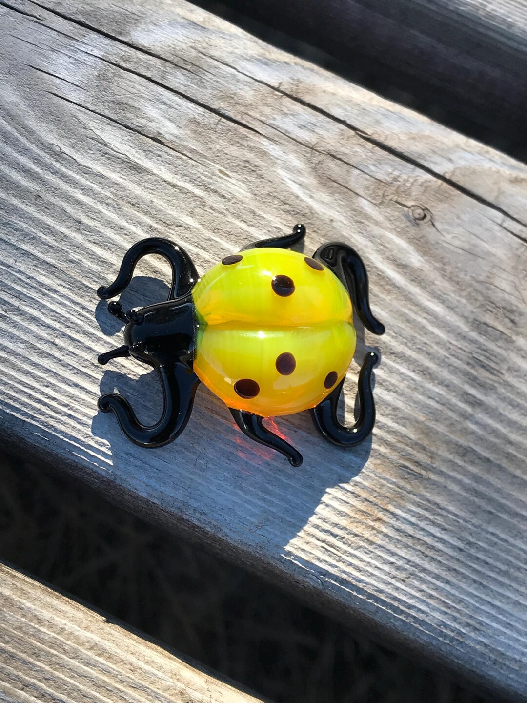 Small 2 Inch Yellow & Black Glass Ladybug Hand Blown Glass Insect ...