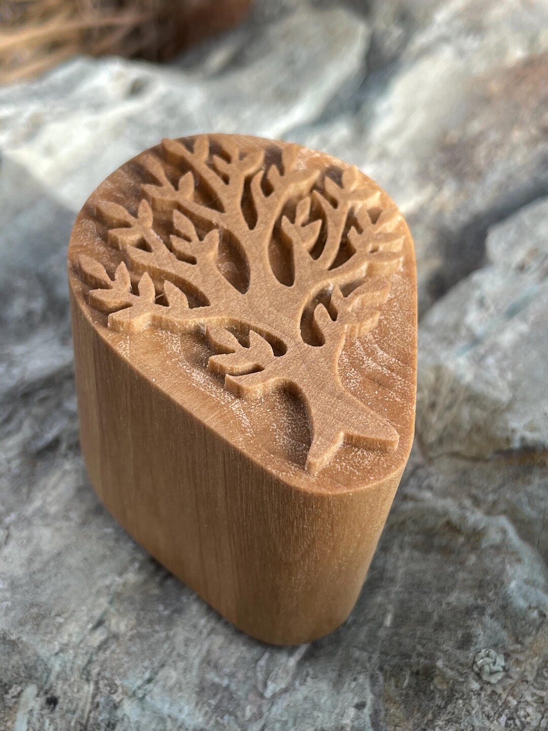 2” Long Wooden Tree Textile Stamp Hornbeam Wood Fabric Stamp Cloth ...