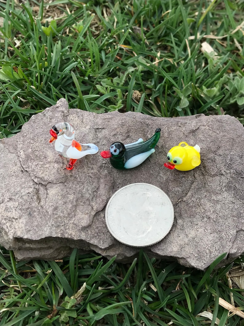 Tiny Glass Water Fowl Hand Blown Glass Bird Figurine Collectible Duck ...