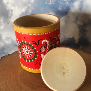 Hand Painted Aspen Box Red/green/white/orange Jar Solid Wood Canister W ...