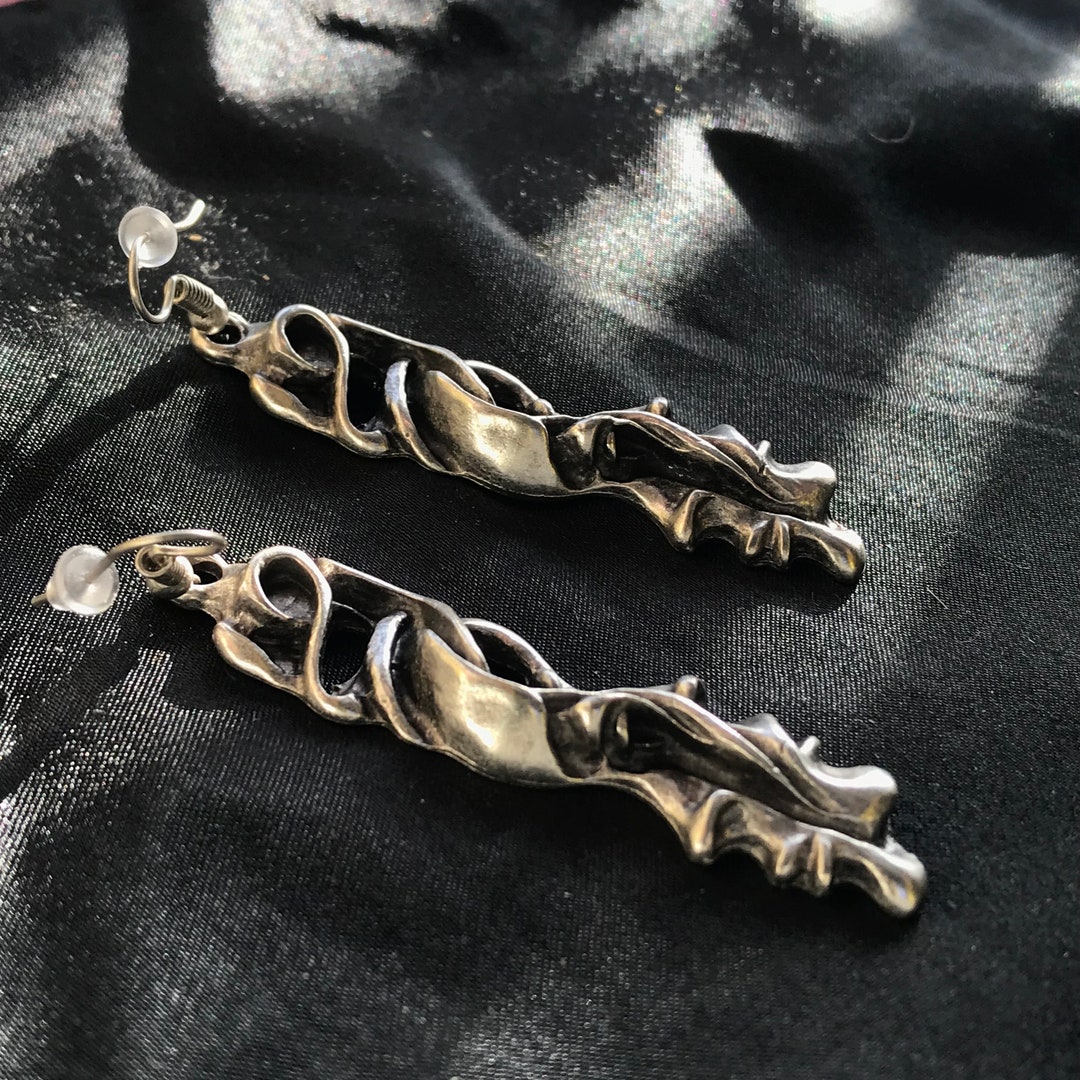 Avant Garde Earrings Set With Two Faces Unusual Silver Jewelry Unique ...