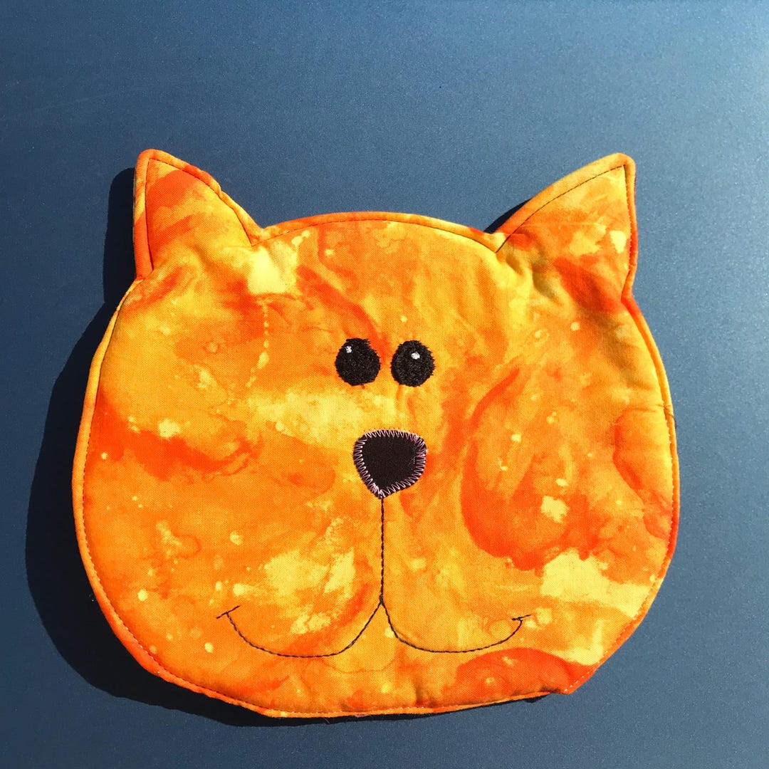 Fun Cat Face Pot Holder Orange, Back, Burgundy, Beige Cotton Fabric ...