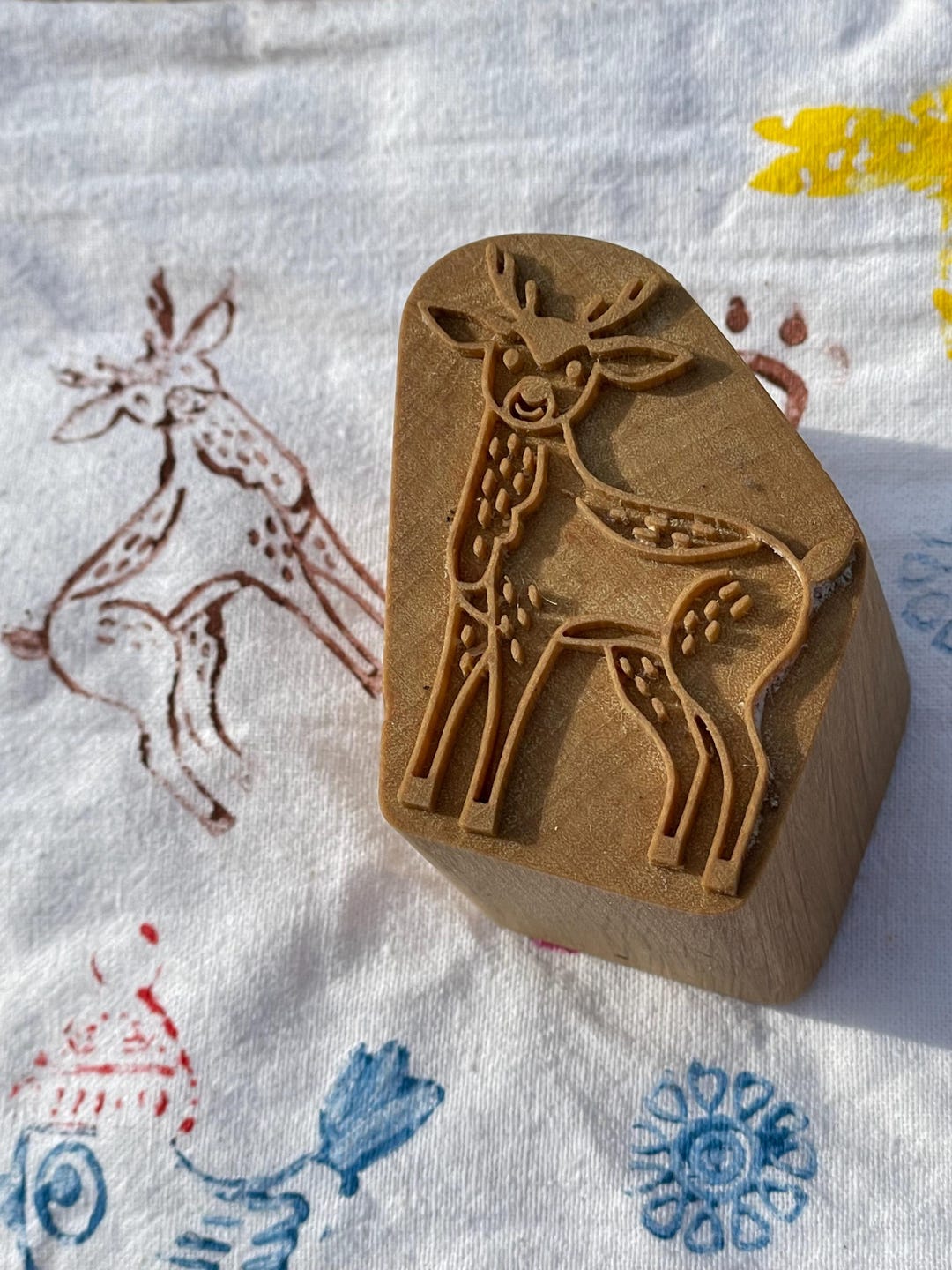 2.5” Long Wooden Deer Textile Stamp Hornbeam Wood Fabric Stamp Cloth ...