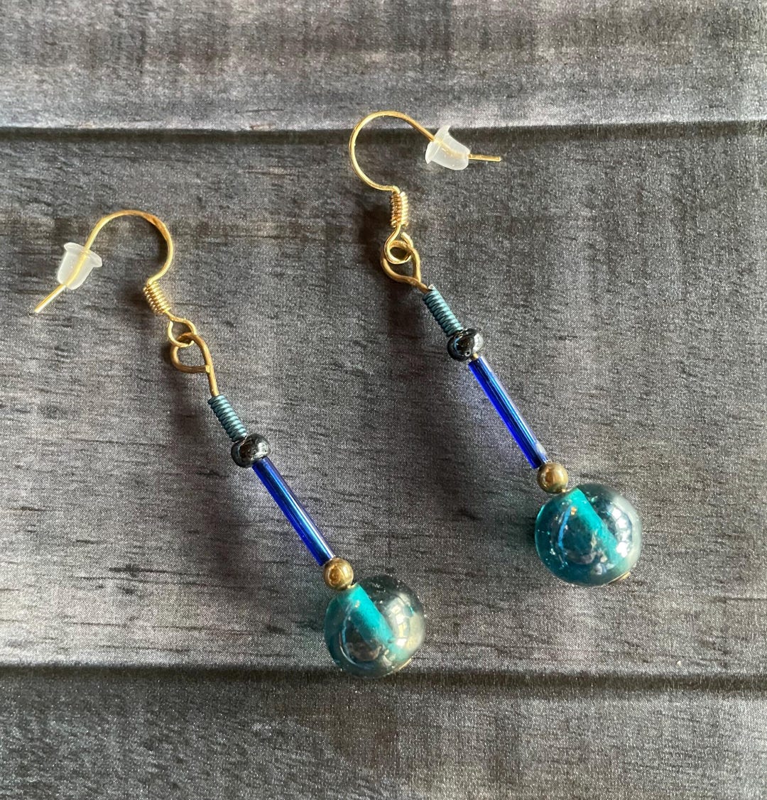 Avatar Inspired Blue Green Glass Earrings Hand Blown Dangles Gold ...