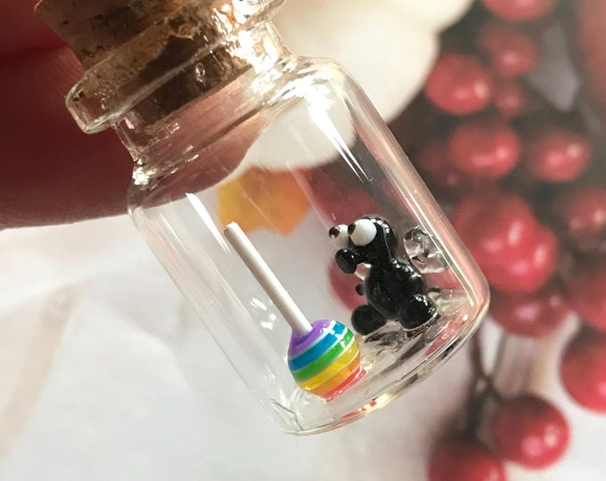 Tiny Glass Fly and Rainbow Lollipop Pendant Necklace Cute Black White ...