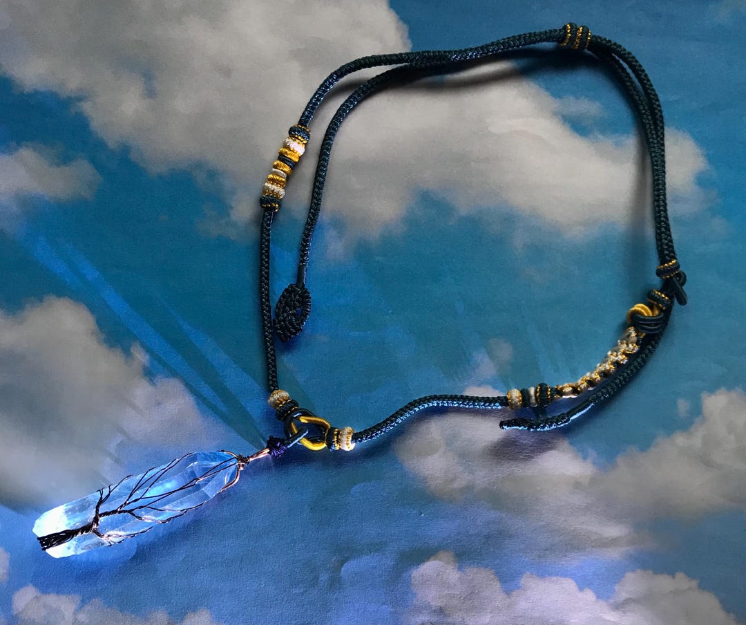 Avatar Inspired Woven Blue Quartz Pendant Necklace Navy Blue Yellowgold ...