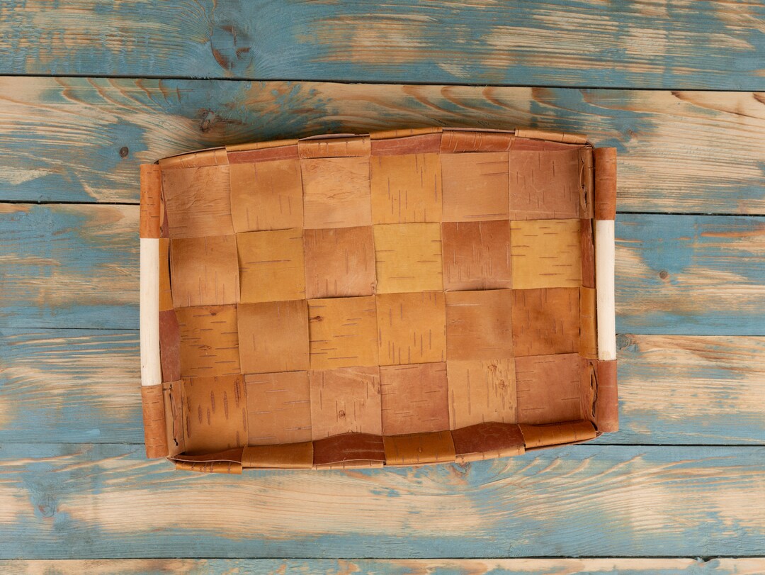 New Basket Tray Wicker Birch Bark Tray With Handles - Etsy