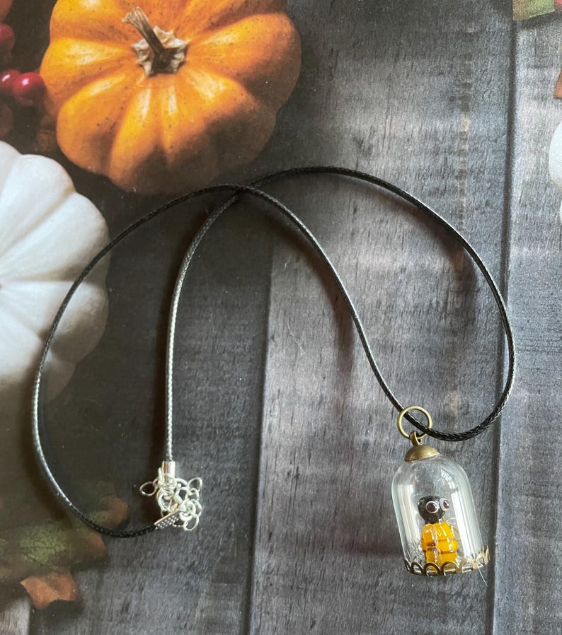 Tiny Glass Bee Pendant Necklace Cute Orange Black and Clear Insect in a ...