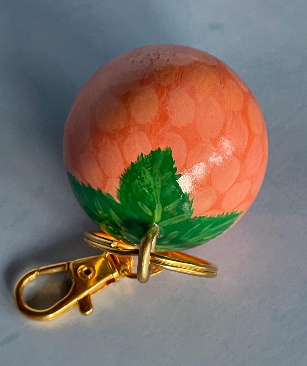 Hand Painted Raspberry Keychain Wooden Round Orange White Green Berry ...