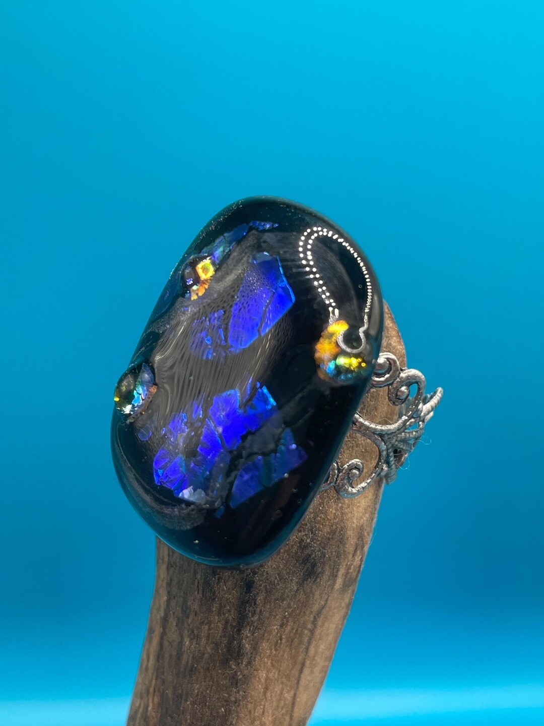 Avatar Inspired Hand Brown Glass Ring Diachronic Fused Jewelry ...