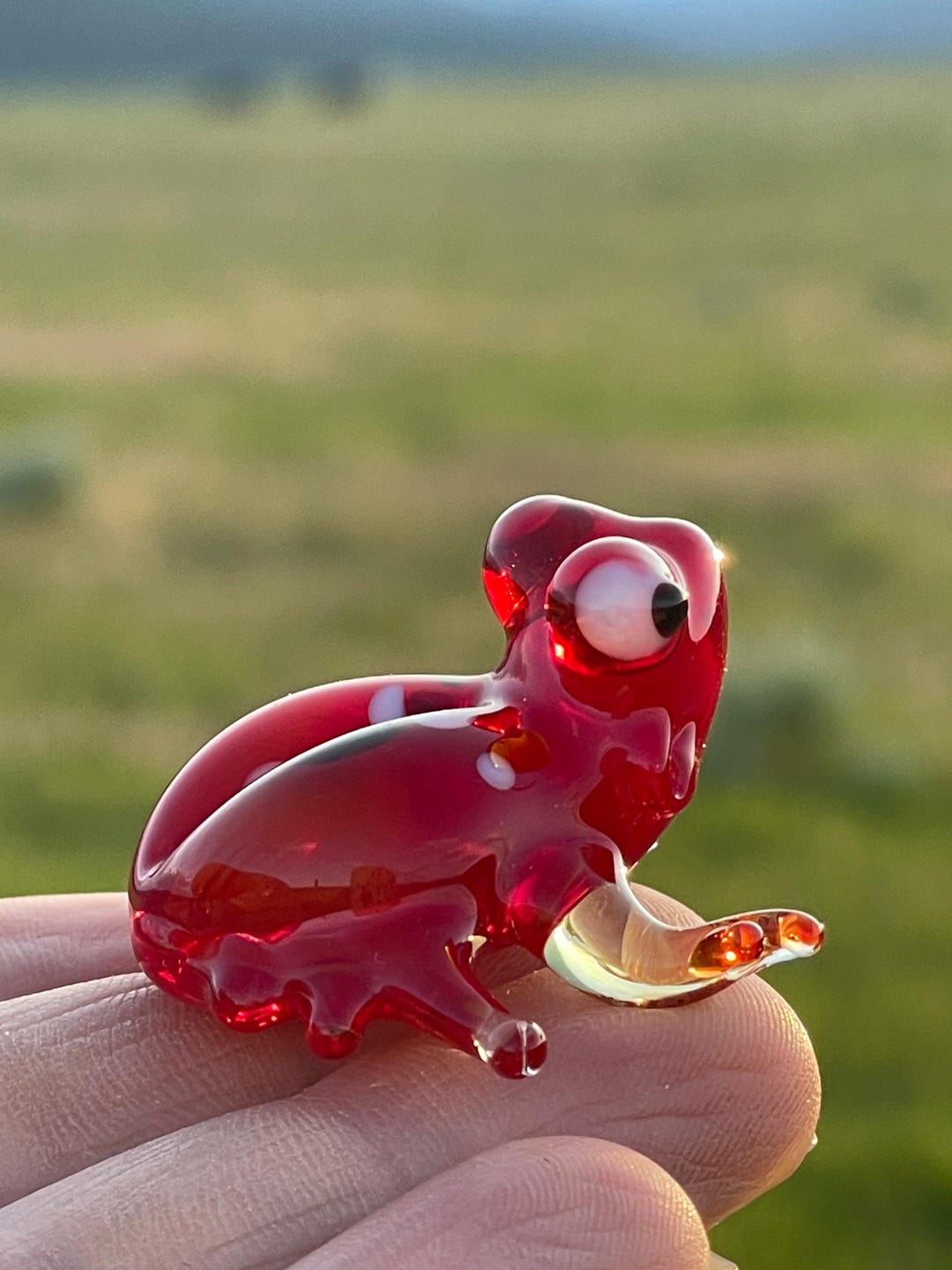 Small 1.3 Inch Red Glass Frog Figurine Hand Blown Glass Amphibian ...