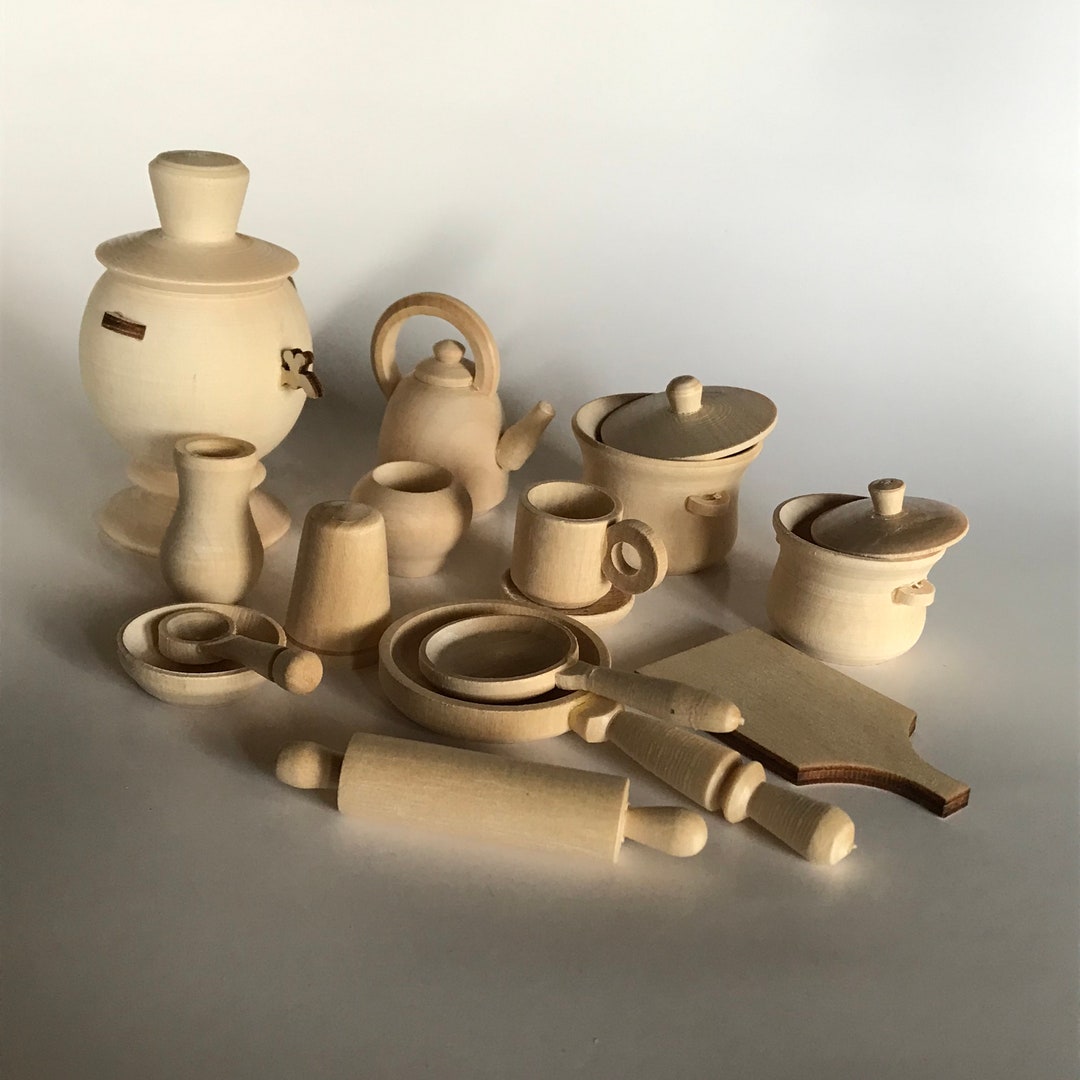 Doll House Dish Ware DIY Paintable Wooden Miniatures Toy Kitchenware ...