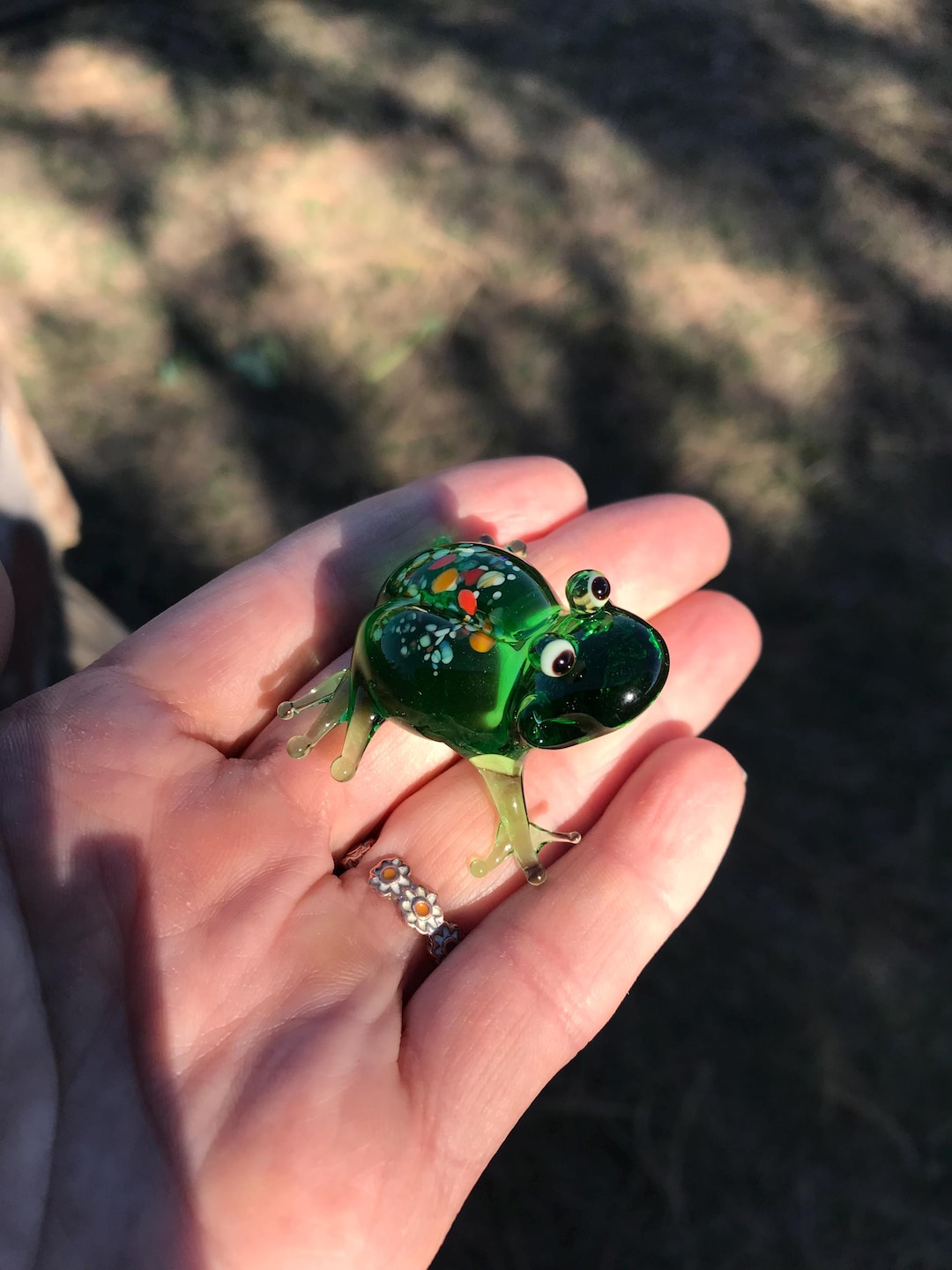Small 1.12 Inch Green Glass Frog Figurine Hand Blown Glass Amphibian ...