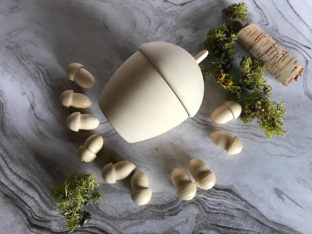 Handmade Wooden Acorn Box With 10 Baby Acorns Montessori Toys Sorting ...