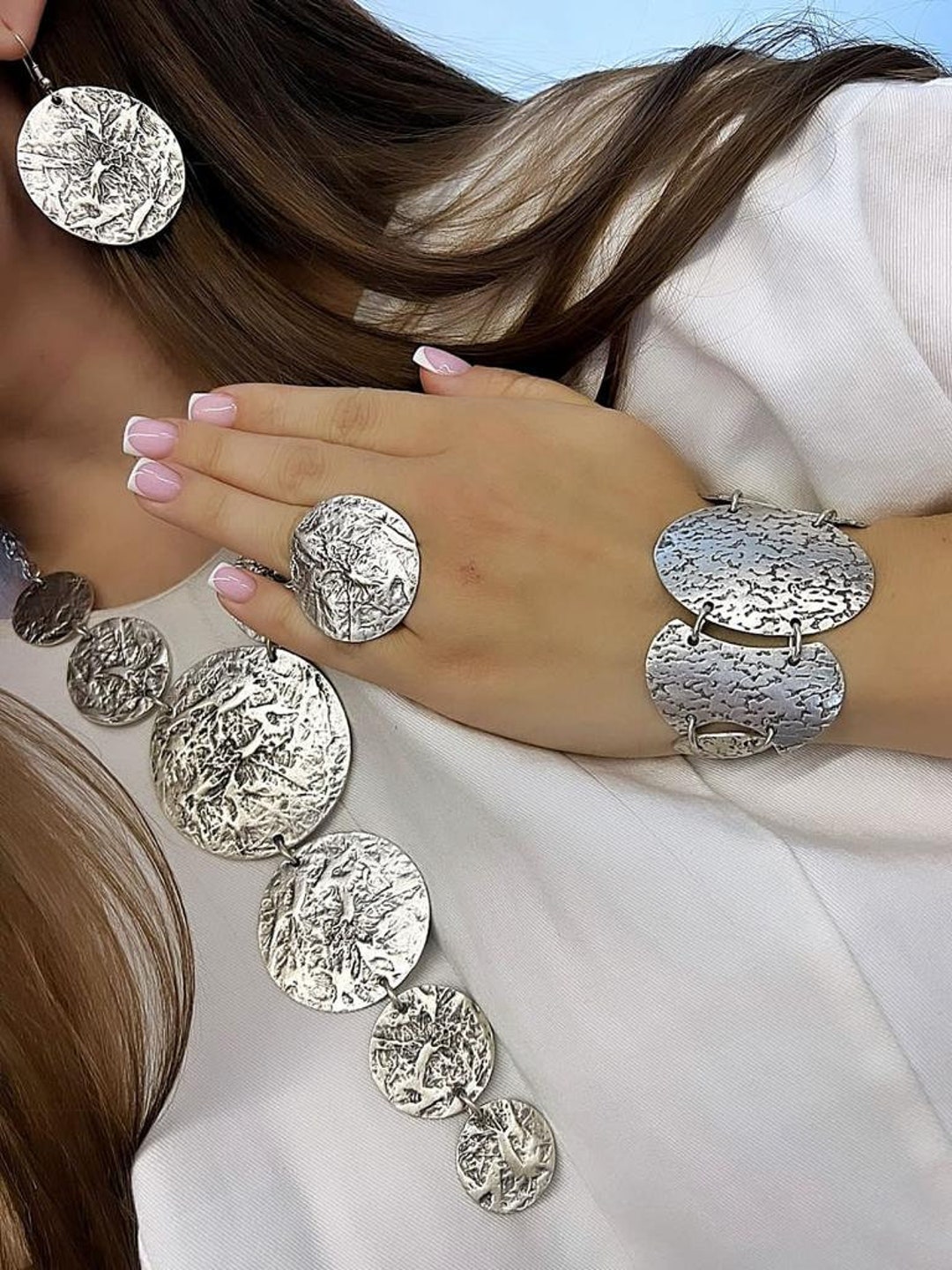 Nordic Style Jewelry Set of 4 Melchior + Silver Mountain Motif Unique ...