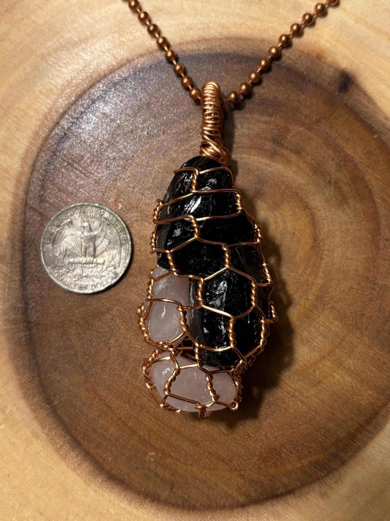 Apache Tears & Rose Quartz Pendant Includes 30 Ball Chain Which Can Be ...