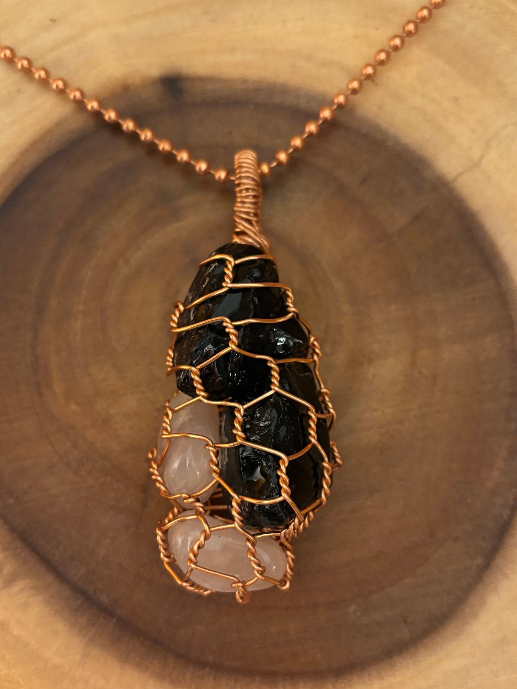 Apache Tears & Rose Quartz Pendant Includes 30 Ball Chain Which Can Be ...