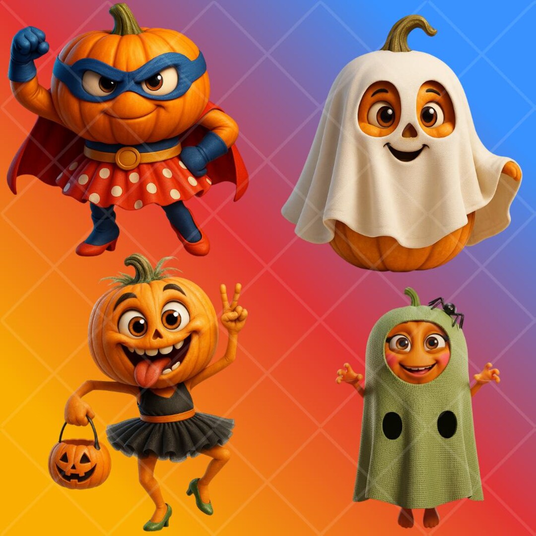 Whimsical 3D CGI Pumpkin Characters | Digital Download | Cute Halloween ...