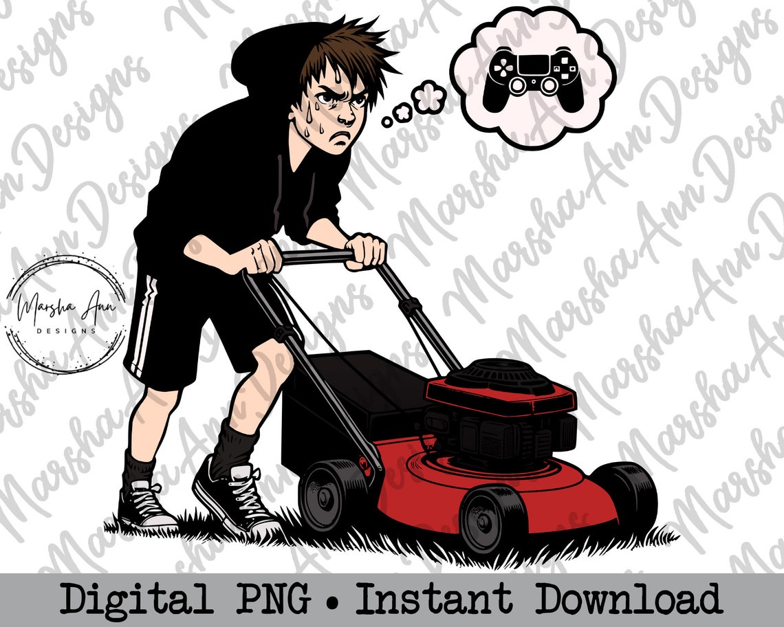 Push Mower Humor Png, Kid Pushing Mower, Summer Digital PNG, Instant ...