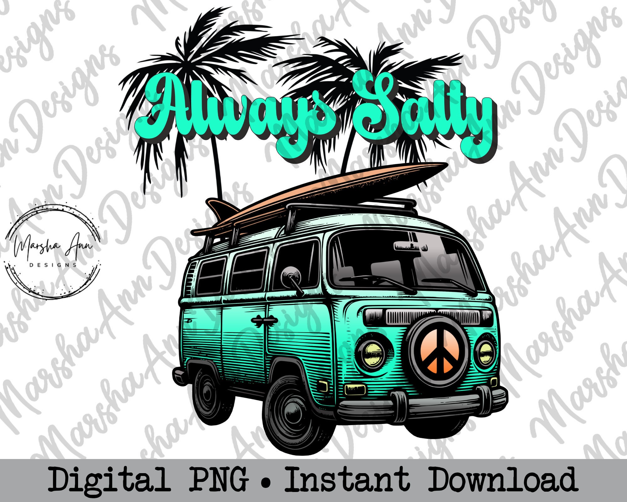 Always Salty Retro Van Png, Summer Digital PNG, Instant Download, Palm ...