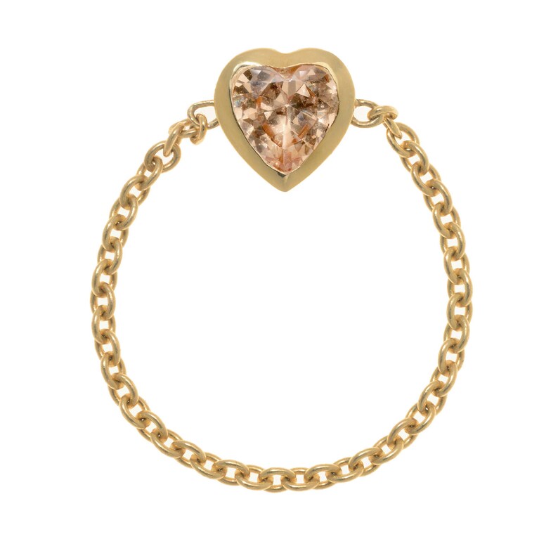 Love Heart Chain Ring 14ct Yellow Gold (white & Champagne) - Etsy