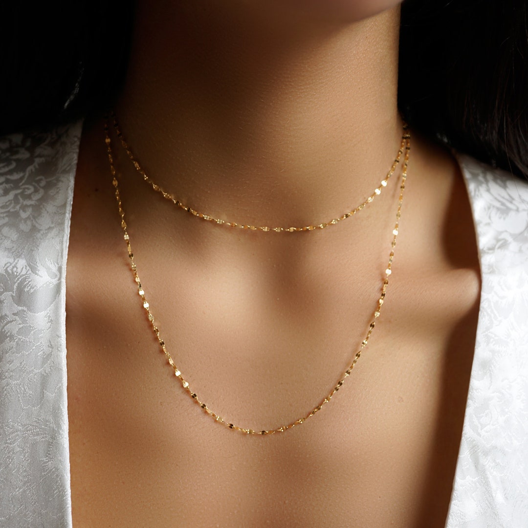 Shimmering Long Chain 14kt Yellow Gold - Etsy