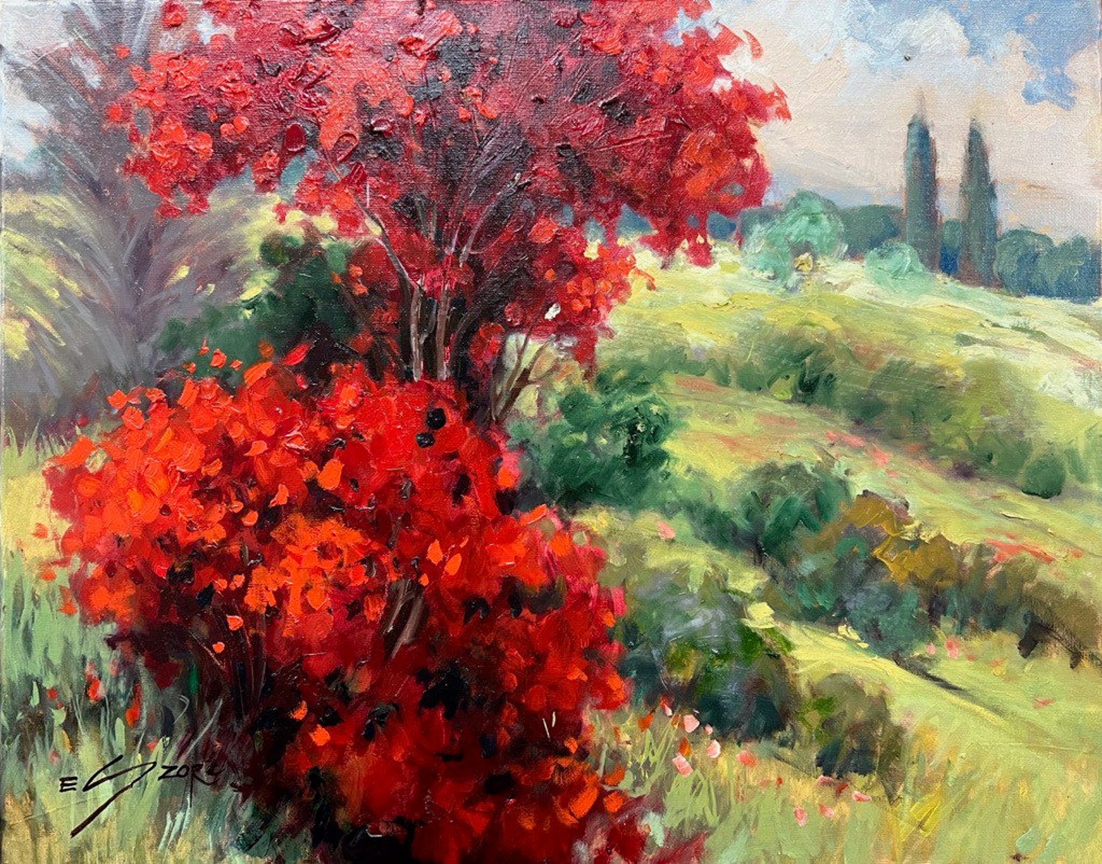 Landscape Painting Original Oil on Canvas burning Bush 20 X 16 - Etsy