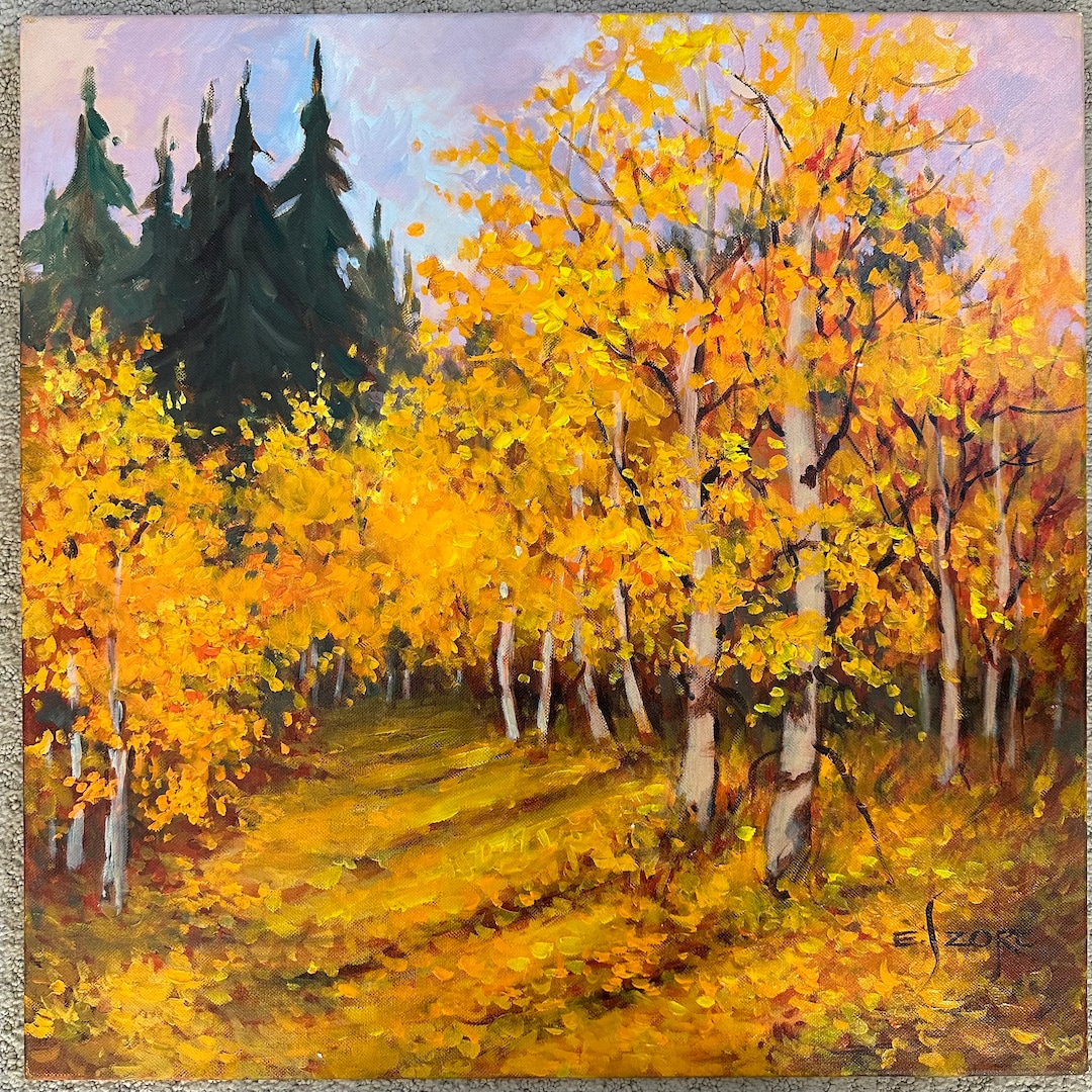 Fall Birch Tree Forest Oil Painting on Canvas 20 X 20 - Etsy