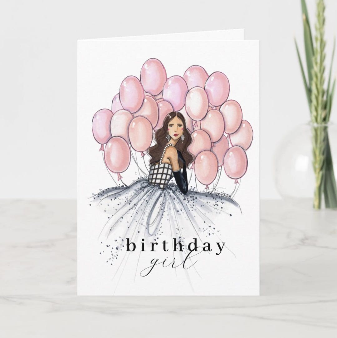 Happy Birthday Fashion Illustrated Card "birthday Girl" - Etsy