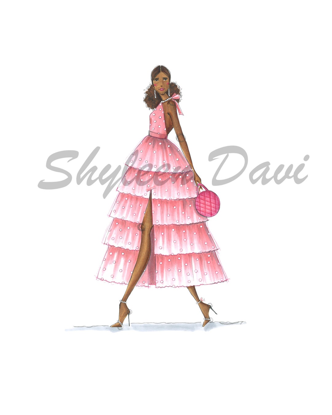 Fashion Illustration Sketch "pink Polkadot Chic" - Etsy