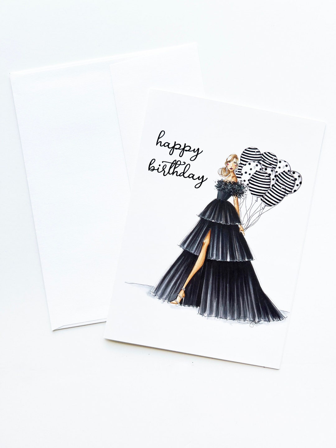 Fashion Illustration Birthday Card "chic Birthday Wishes " - Etsy