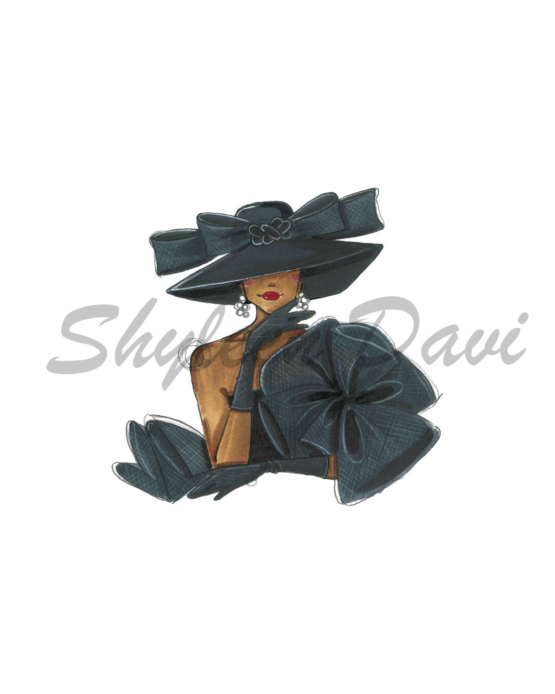 Fashion Illustration Sketch "black Velvet Chic" - Etsy