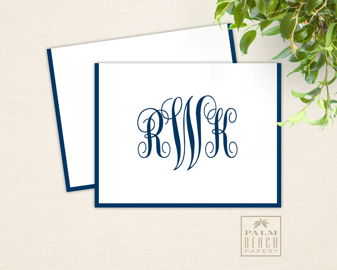Classic Monogram Folded Notecards Traditional 3 Initial Foldover Note Stationery Wedding Thank ...