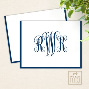 Classic Monogram Folded Notecards Traditional 3 Initial Foldover Note Stationery Wedding Thank ...