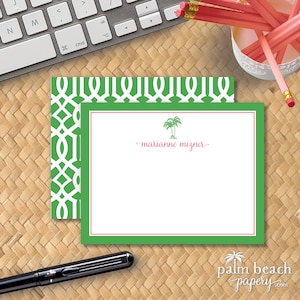 Preppy Palms Flat Notecards Pink & Green Personalized Note Card ...
