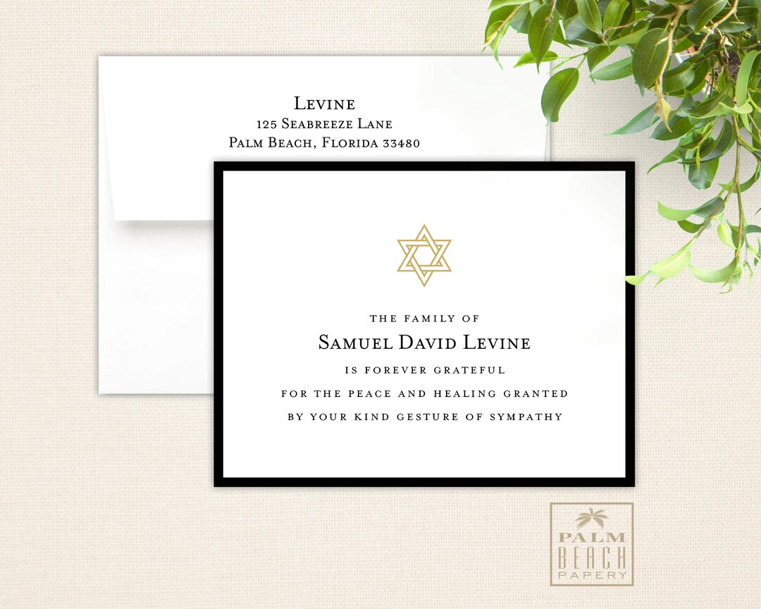 Star of David Sympathy Acknowledgement Note Cards - Flat or Folded ...