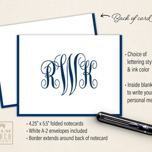 Classic Monogram Folded Notecards Traditional 3 Initial Foldover Note Stationery Wedding Thank ...