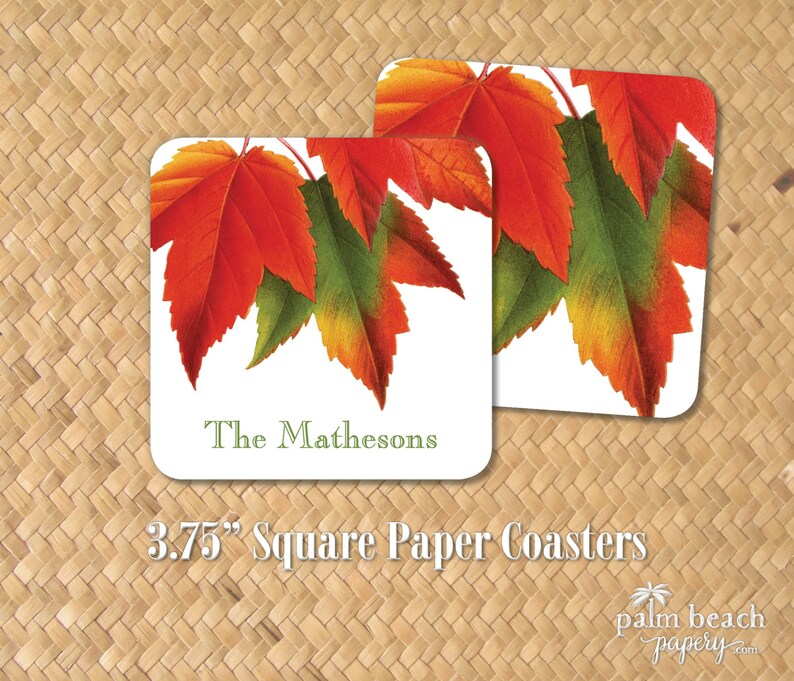 Autumn Leaves Paper Coasters Personalized Disposable Drink - Etsy