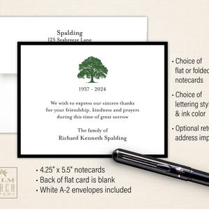 Oak Tree Sympathy Acknowledgement Notecards - Flat or Folded Bordered ...