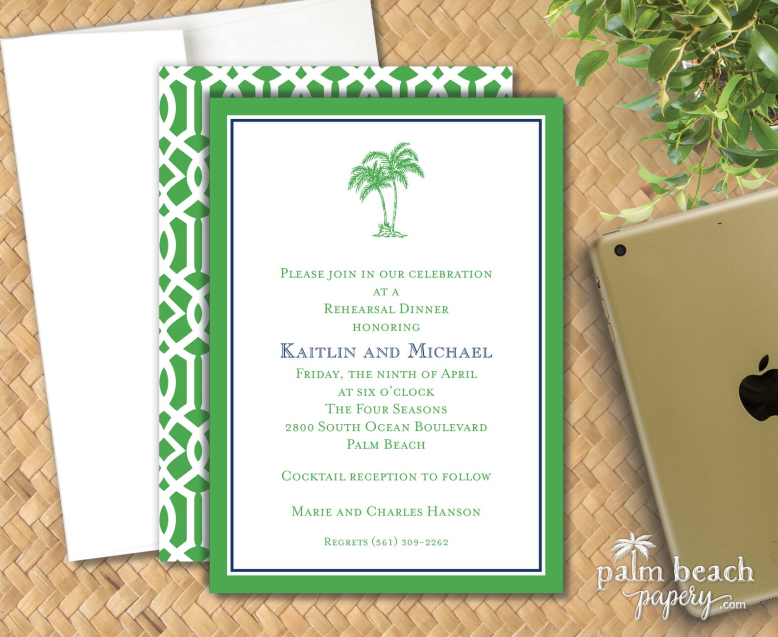 Preppy Palms Invitation Rehearsal Dinner Invitation | Etsy