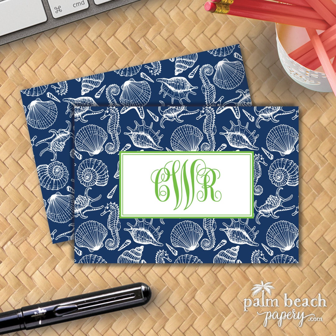 Oceana Folded Notecards Coastal Monogram Stationery Beach Theme ...