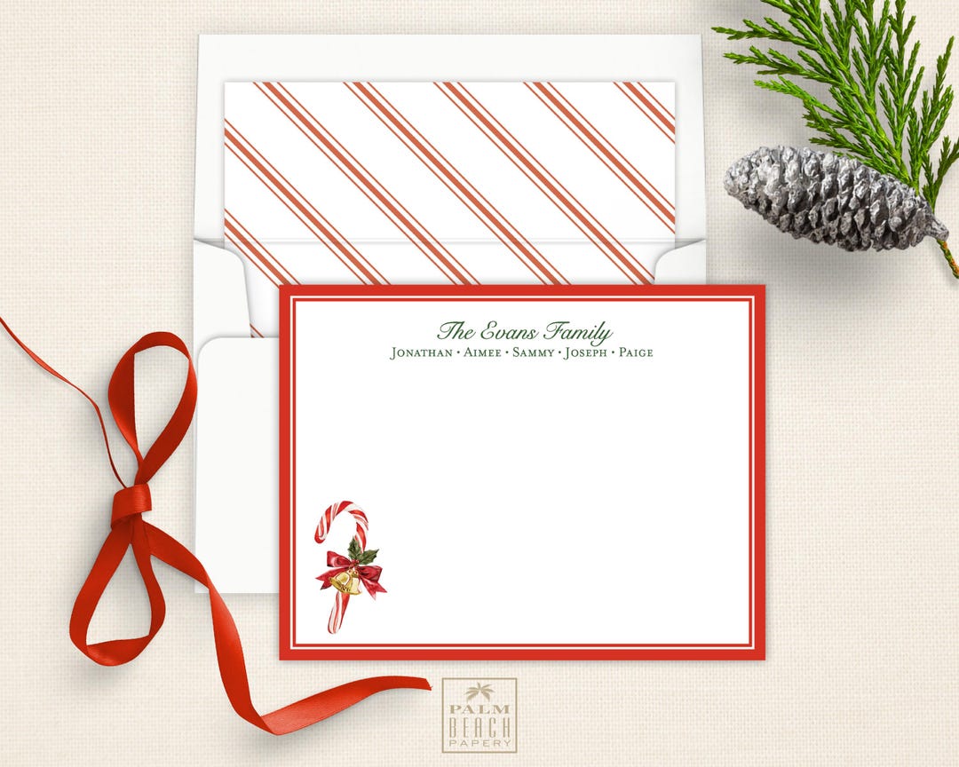Candy Cane Flat Notecards - Personalized Correspondence Cards With ...