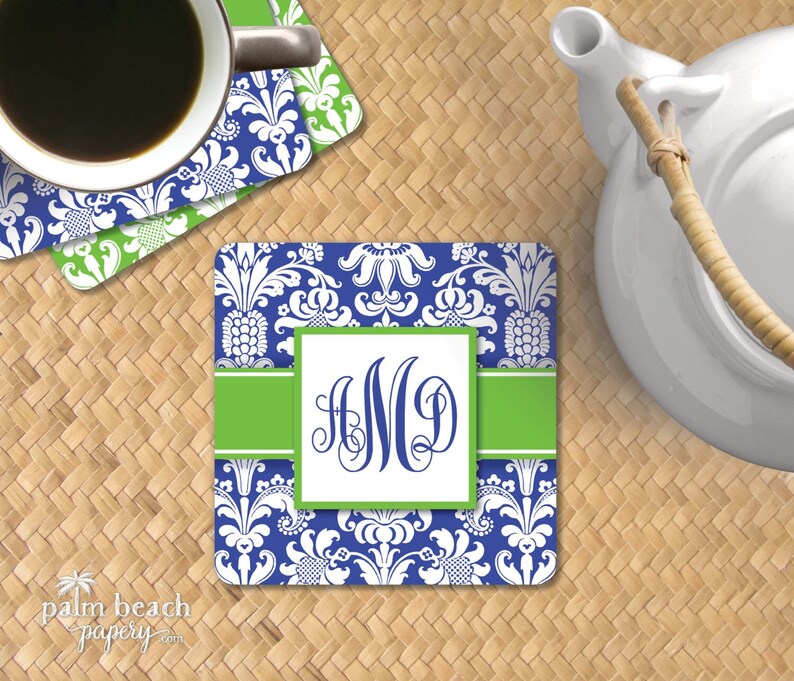 Addison Damask Paper Coasters Monogrammed Disposable Drink - Etsy