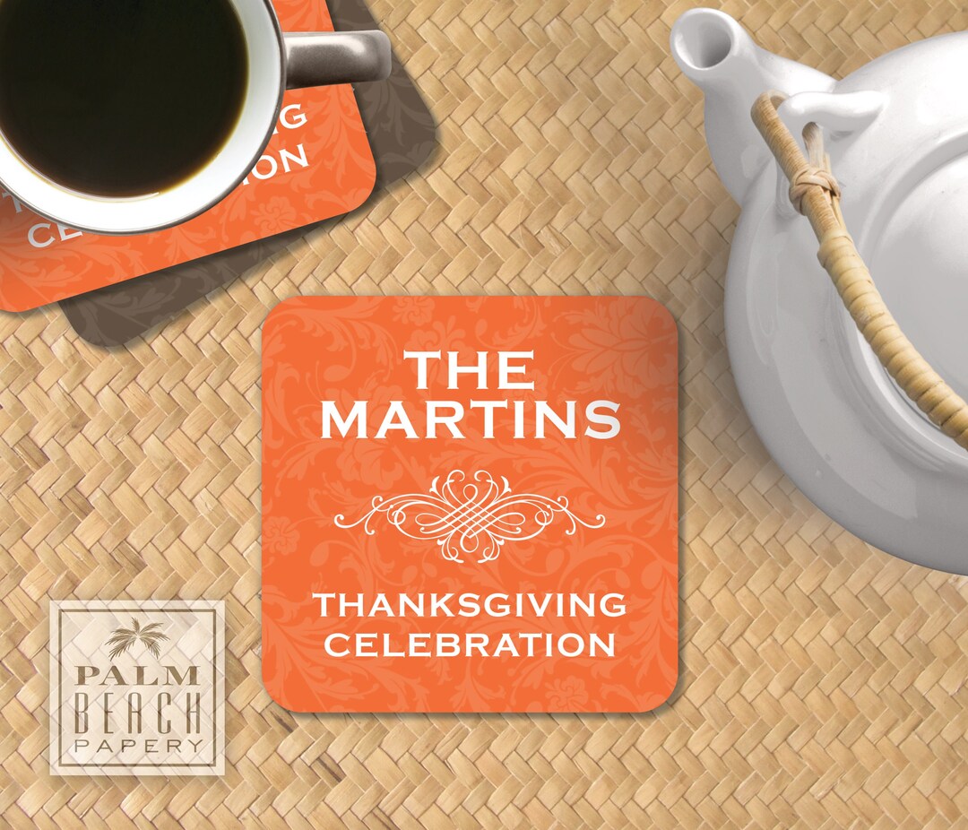 Thanksgiving Flourish Paper Coasters Personalized Disposable Drink ...