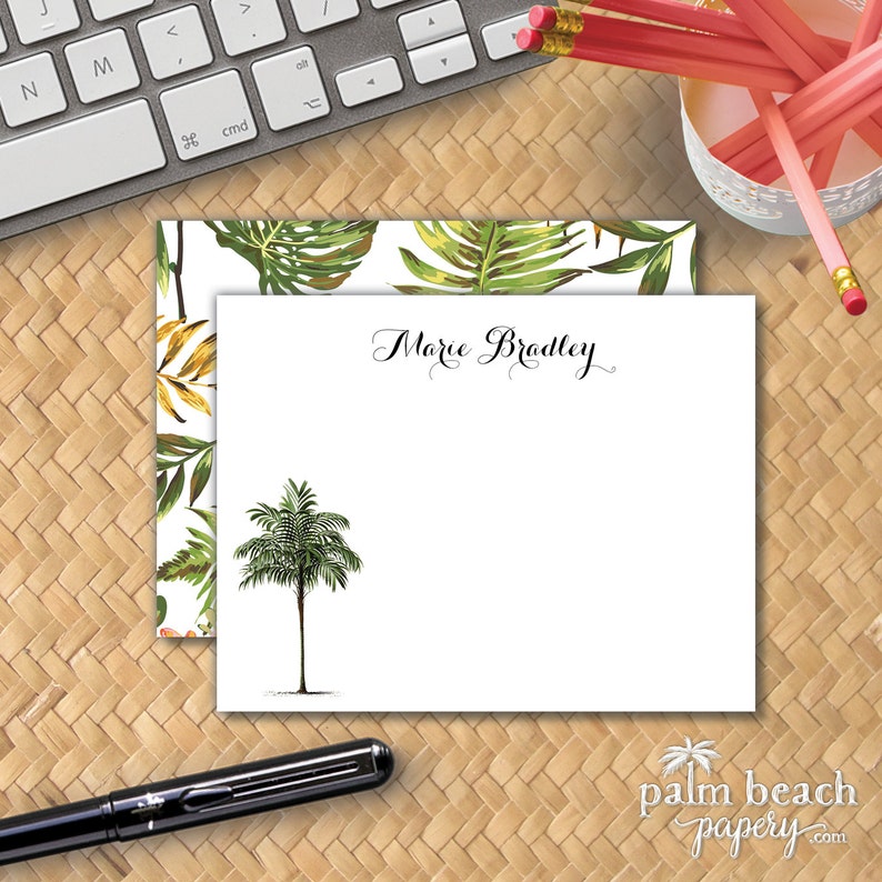 Vintage Palm Tree Flat Notecards Personalized Tropical - Etsy