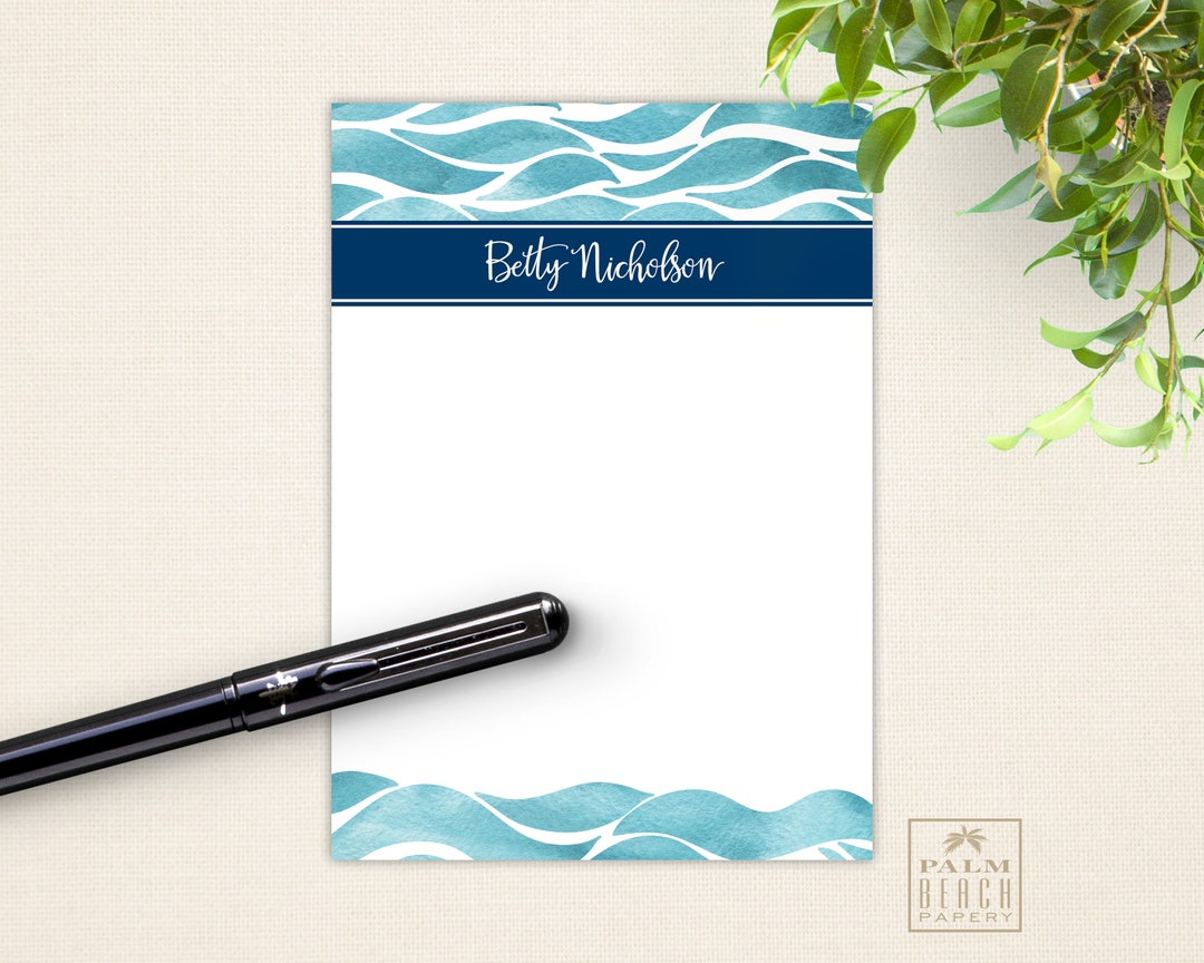 Watercolor Waves 5x7 Notepads - Personalized Nautical Memo Pads - Etsy