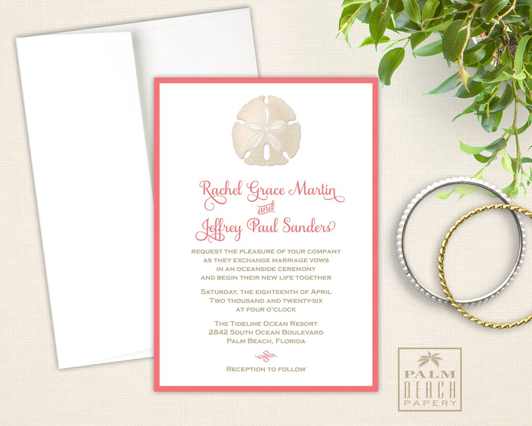 Sand Dollar Invitation - Beach Wedding Invitation - Elegant Floral ...