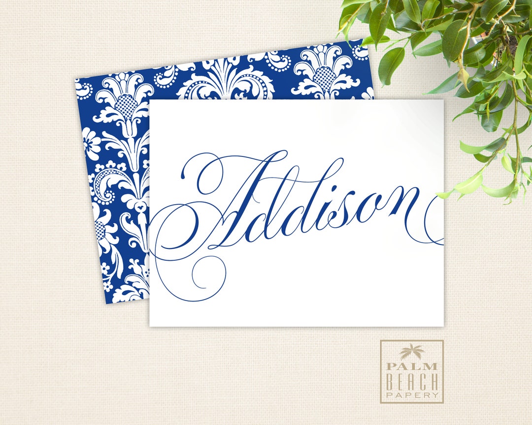 Addison Damask Folded Notecards Personalized Foldover Note Card ...