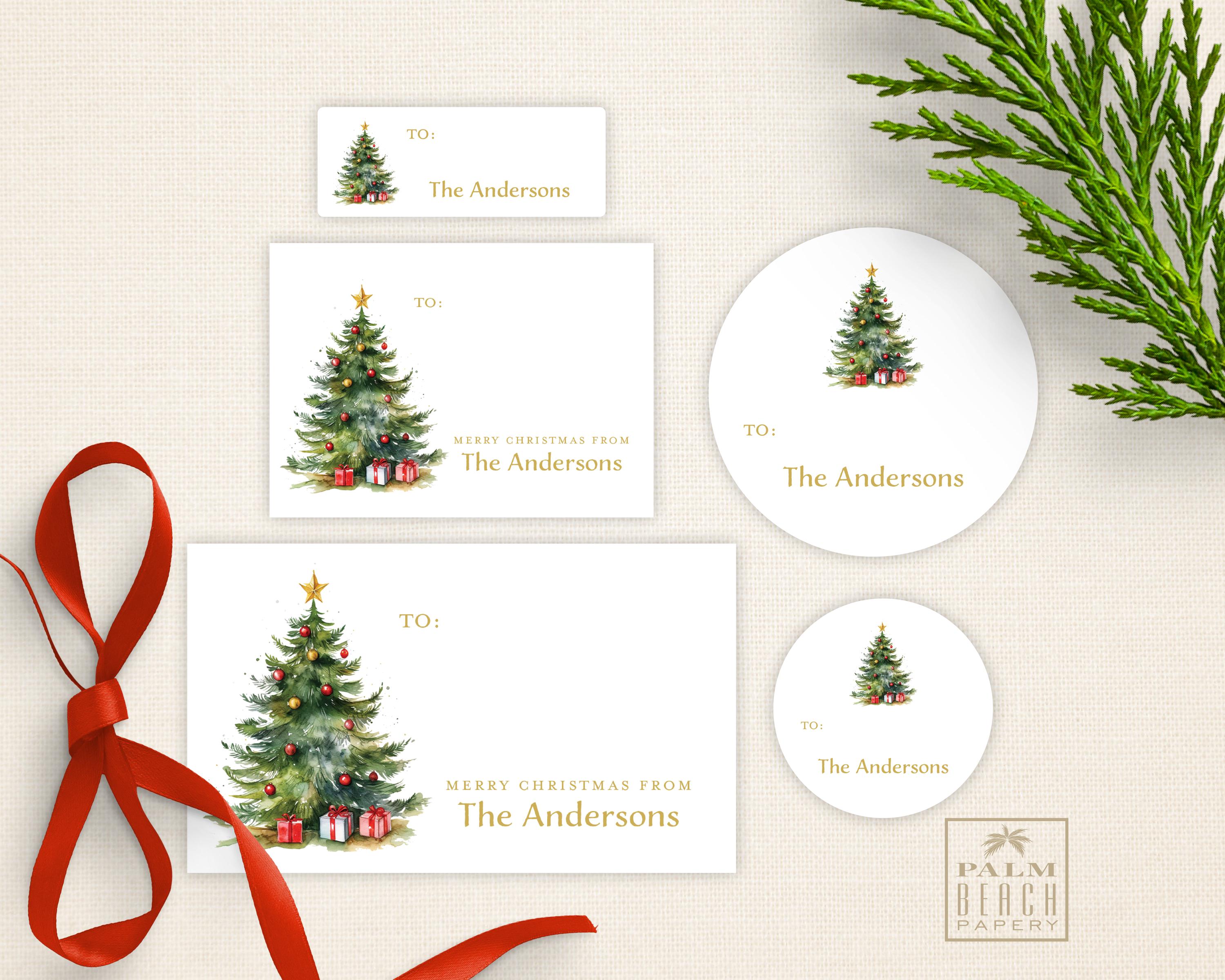 Christmas Tree Gift Stickers - Personalized Self-adhesive Holiday Gift ...